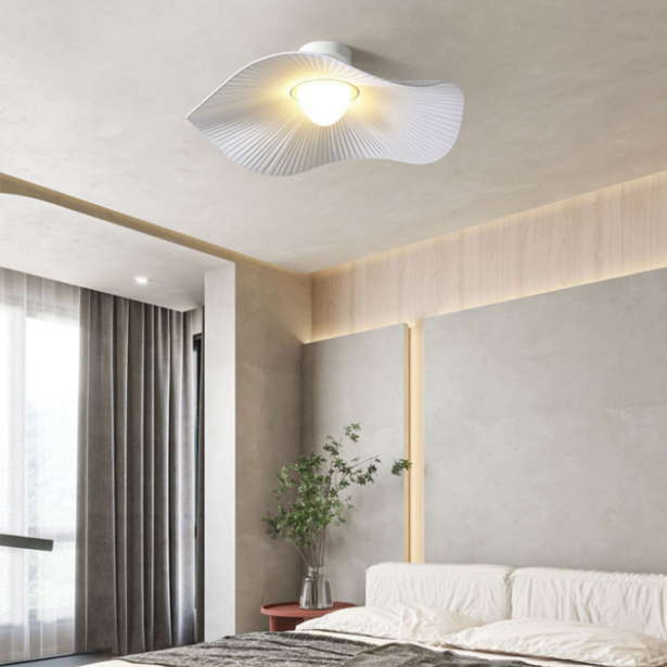 Stylish fabric ceiling light with a lotus flower and straw hat shape ...