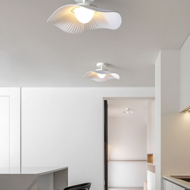 Stylish fabric ceiling light with a lotus flower and straw hat shape ...